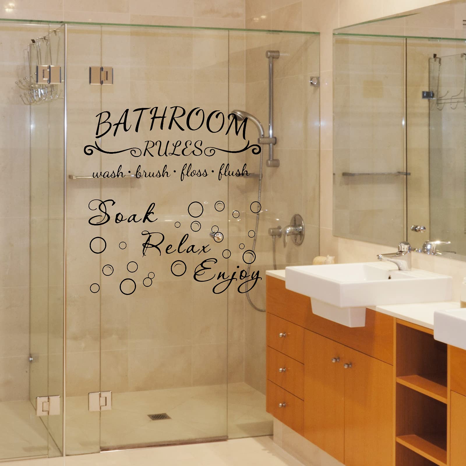 4 Pieces Bathroom Wall Decals Sticker Toilet Rules Soak Relax Enjoy Bathroom Rules Wash Your Hands Love Mom Wall Quote Saying Stickers Vinyl Wall Art Decor for Home Restroom (Black)