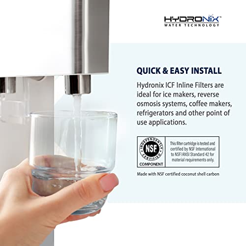 5 Pack - Hydronix ICF-10 Reverse Osmosis Post Polishing, Fridge & Ice Inline Coconut GAC Water Filter, 2000 Gal 1/4" NPT