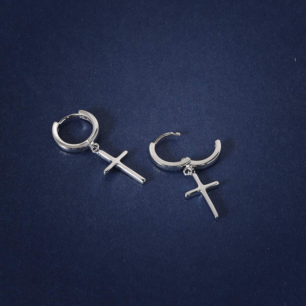 925 Sterling Silver Cross Huggie Hoop Earrings, Minimalist Cross Charm Dangle Drop Earrings Dainty Cross Hoop Earrings Women Men