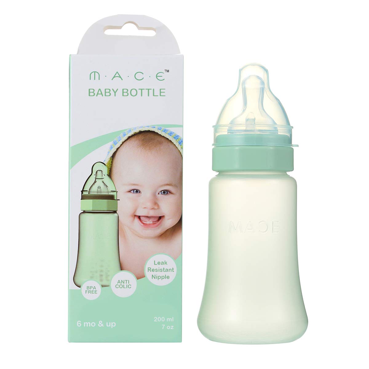 aMACEing Zero Leak® Baby Bottle with Anti-Colic Vent and Variable Flow, Leak-Proof 7oz (Green)