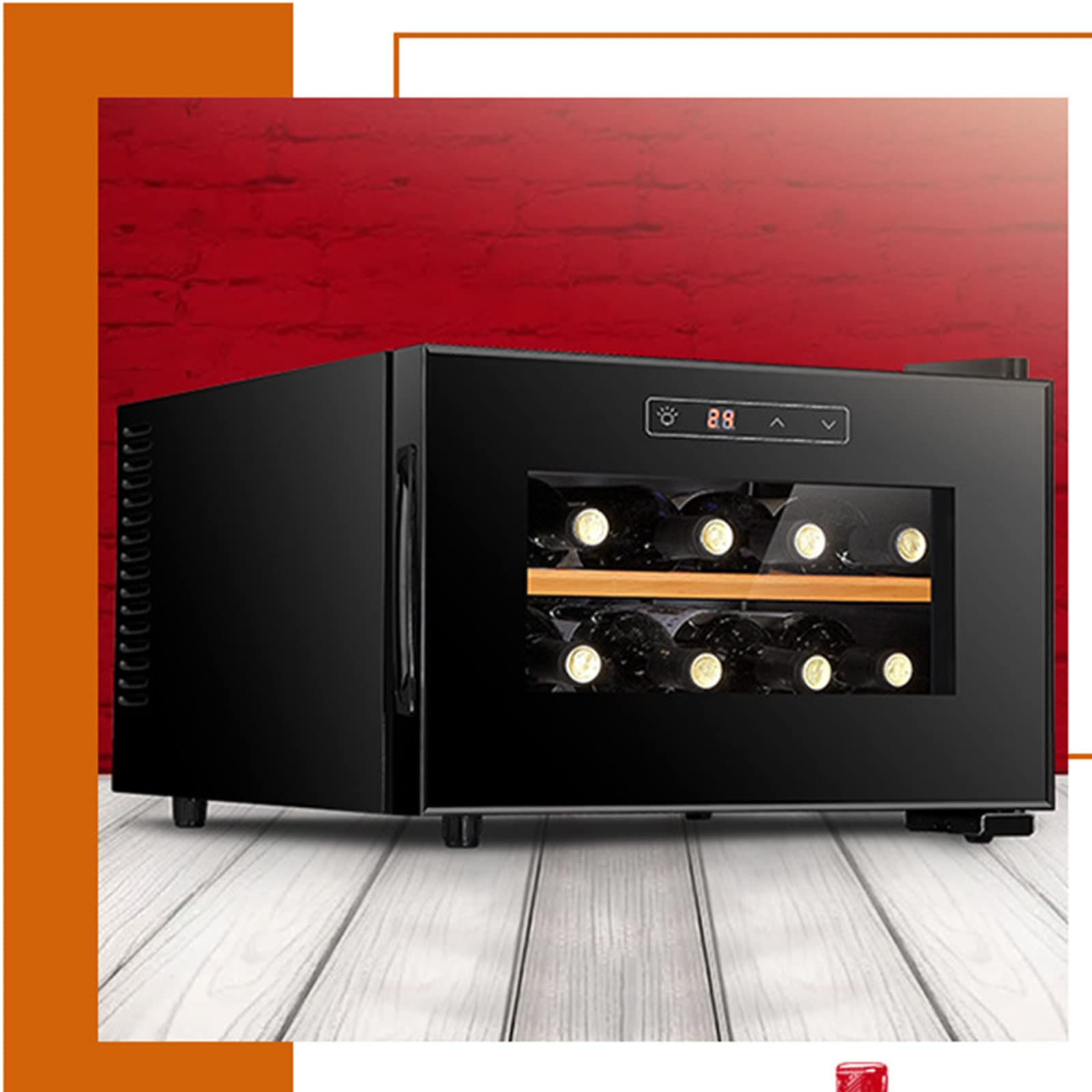 23L Table-Top Wine Fridge Black Wine Cooler LED + Lock & Key Glass Door Drinks Cellar Single-Zone,Horizontal,23L