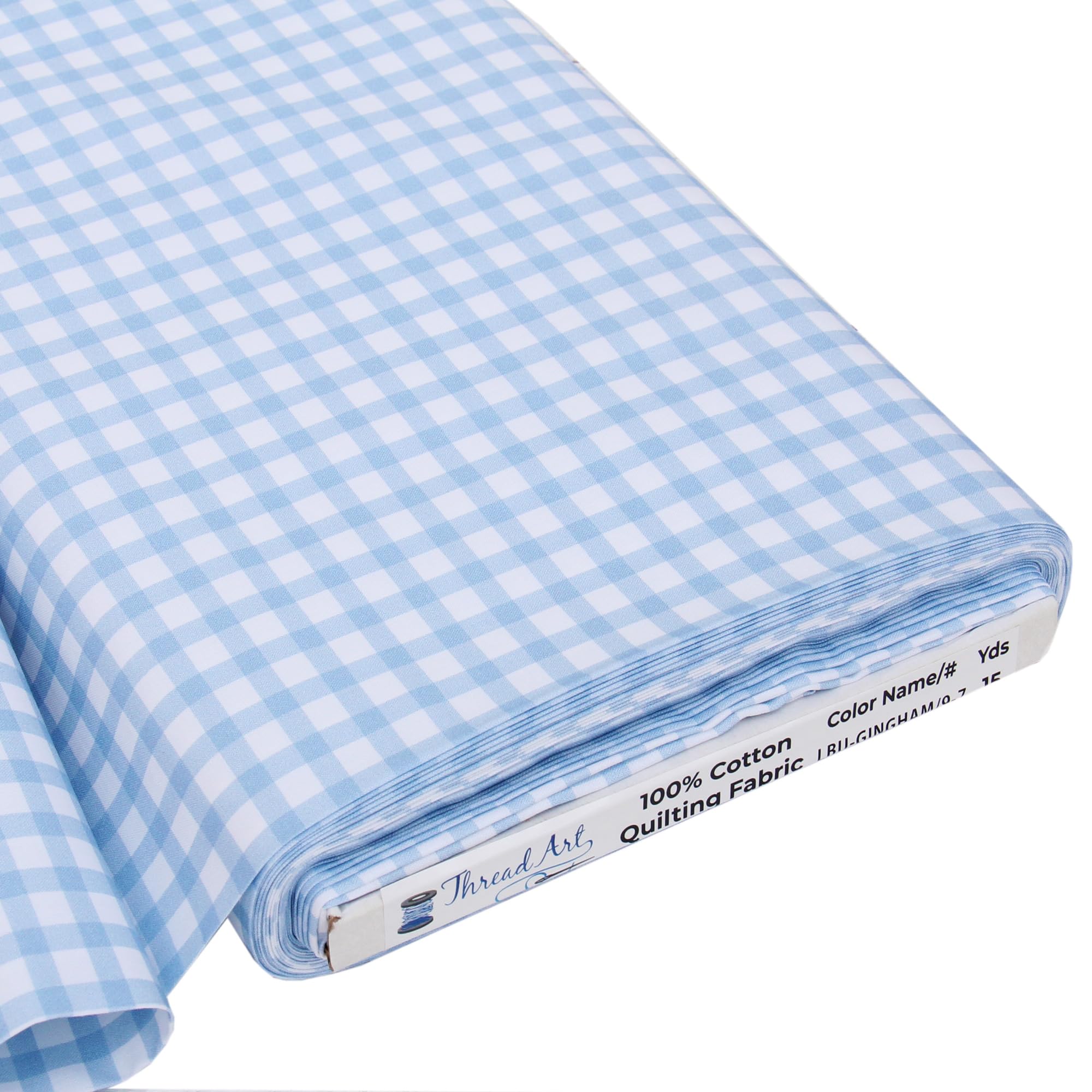 3 Yard Cut Threadart Premium Cotton Quilting Fabric - Spring Picnic Collection - Light Blue Gingham - 44" Width - 100% Cotton - Quilting, Sewing, Crafts