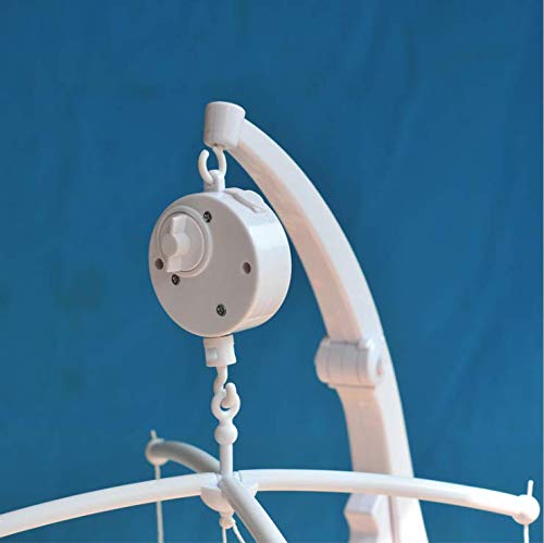 Baby Rotary Mobile Crib Bed Toy, Windup Clockwork Movement White Music Box with Rotating Hook