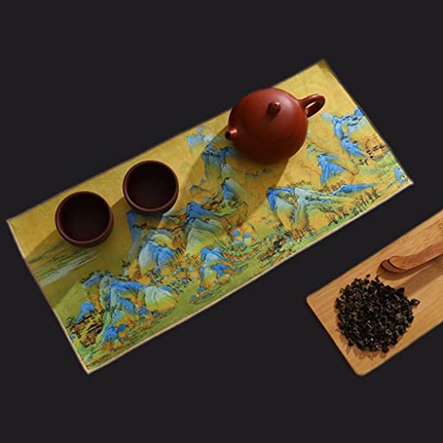 1pcs Chinese Painted Tea Towel Absorbent Rag, Thickened Table Cleaning Tea Cloth, Cotton Household Cloth Dish Cleaning Wipe Tea Towels (Color : 07, Size : 0.6x1.3ft)