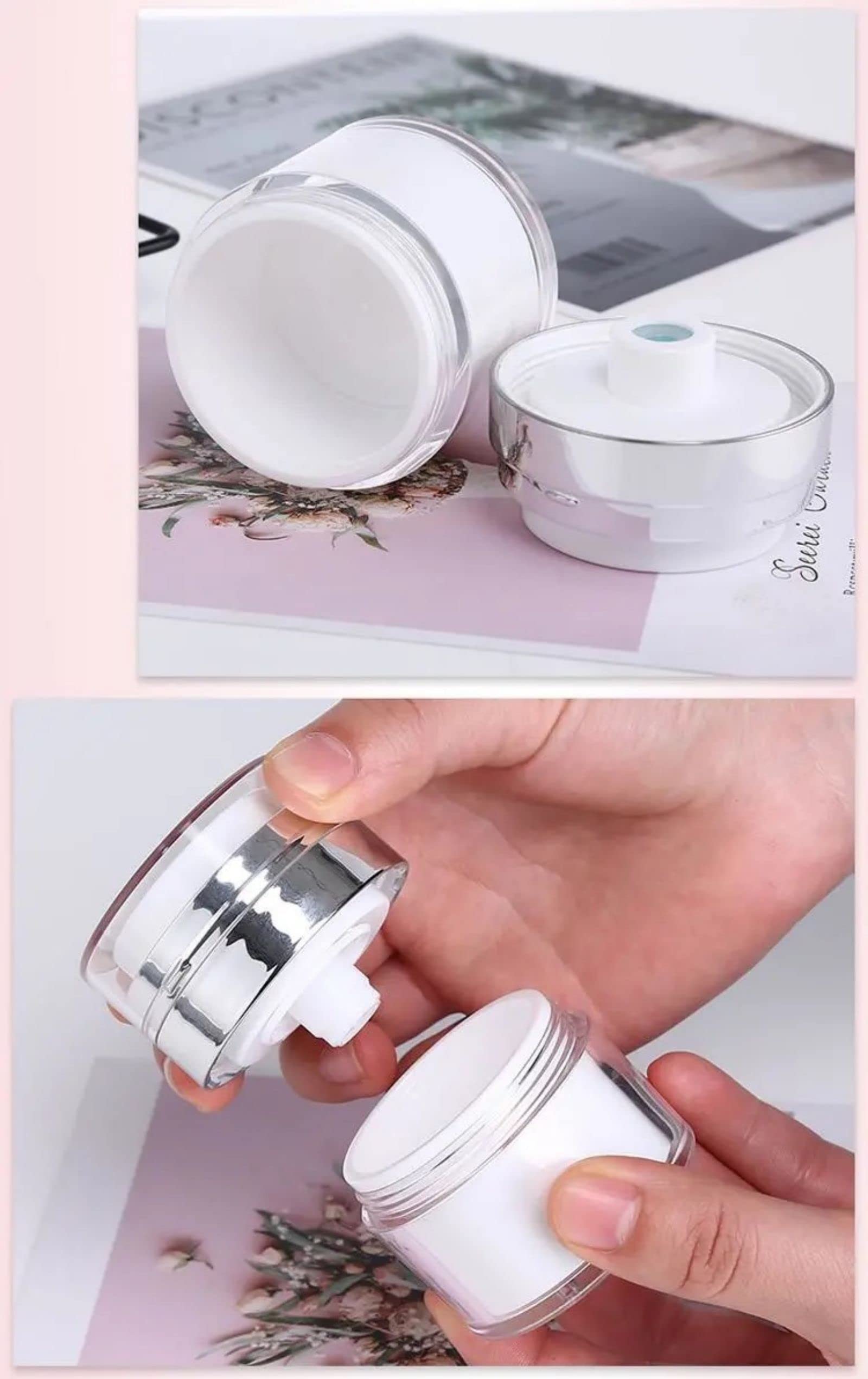 2 X 30ml Airless Pump Vacuum Bottles, Cosmetic Containers, Portable Travel Cream and Lotion Containers for Make-up, Essence, Moisturiser, Eye Cream (with Spoon)
