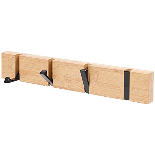 KYSMOTIC Coat Rack Wall Mounted, Modern Coat Hooks Wall Mounted with Folding Hooks, Space-Saving Coat Hanger for Coats, Purses, Key β Wooden 4 Hooks