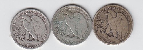 3- Walking Liberty Half Dollars 1934, 1935, 1936 Very Good