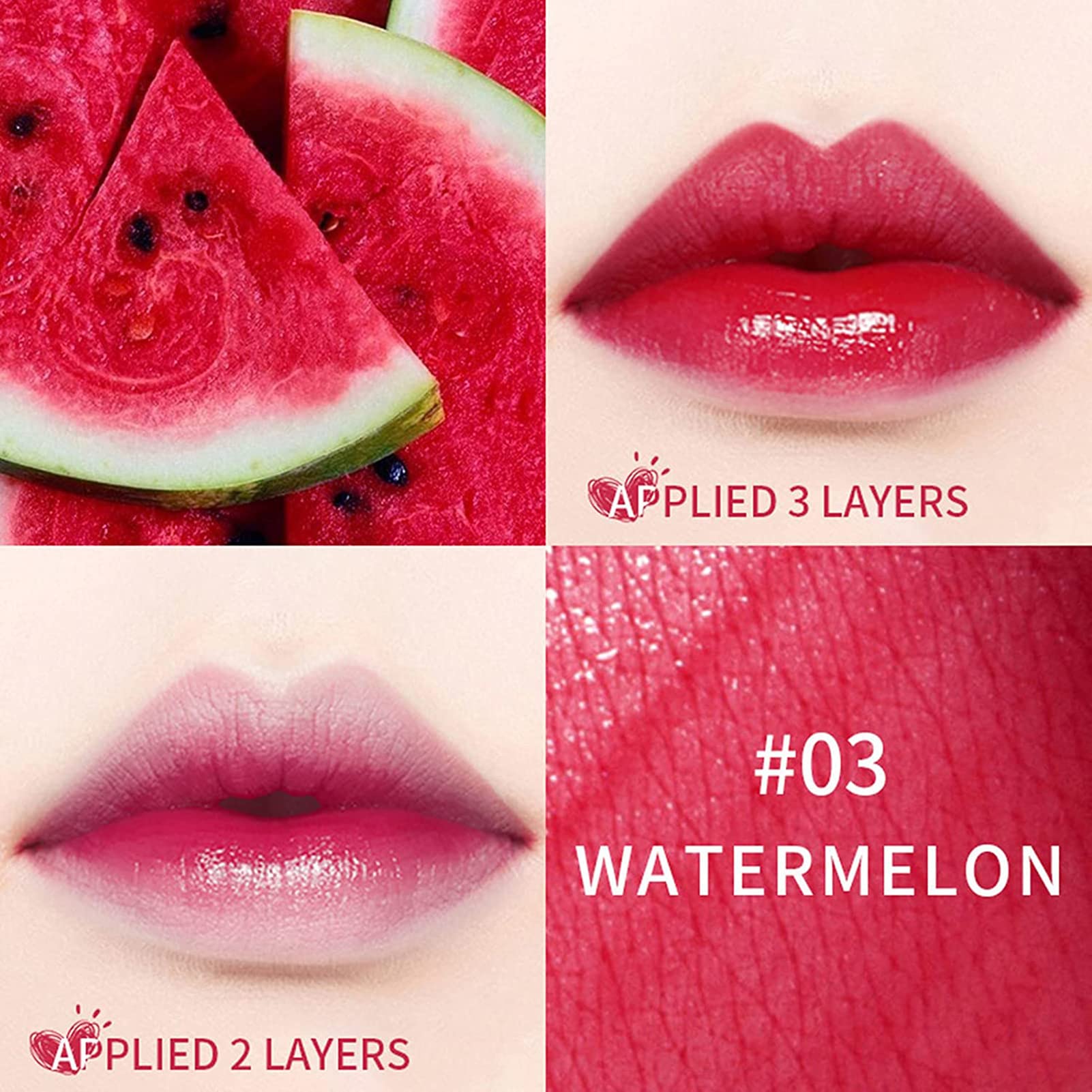 2 Pack Lip Tint Stain Set, Multi-use Lip and Cheek Tint, Moisturizing Liquid Blush and Lip Paint, High Pigment, Vivid Color, Long-Lasting, Weightless Lipstick Lip Tint Lacquer Makeup (Watermelon & Cherry)
