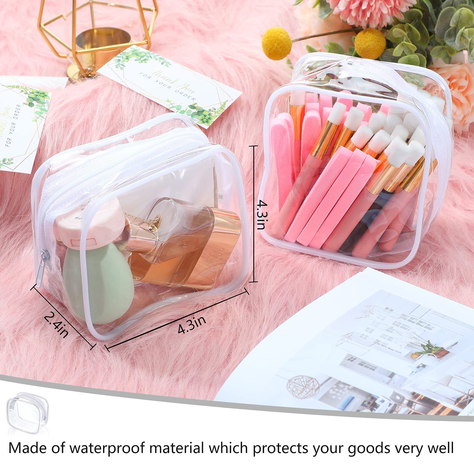Weewooday 6 Pcs Mini Clear Toiletry Makeup Bag Small PVC Travel Bag Waterproof Plastic Cosmetic Bag with Zipper Portable Cosmetic Makeup Bag for Vacation Bathroom Organizing(Transparent)