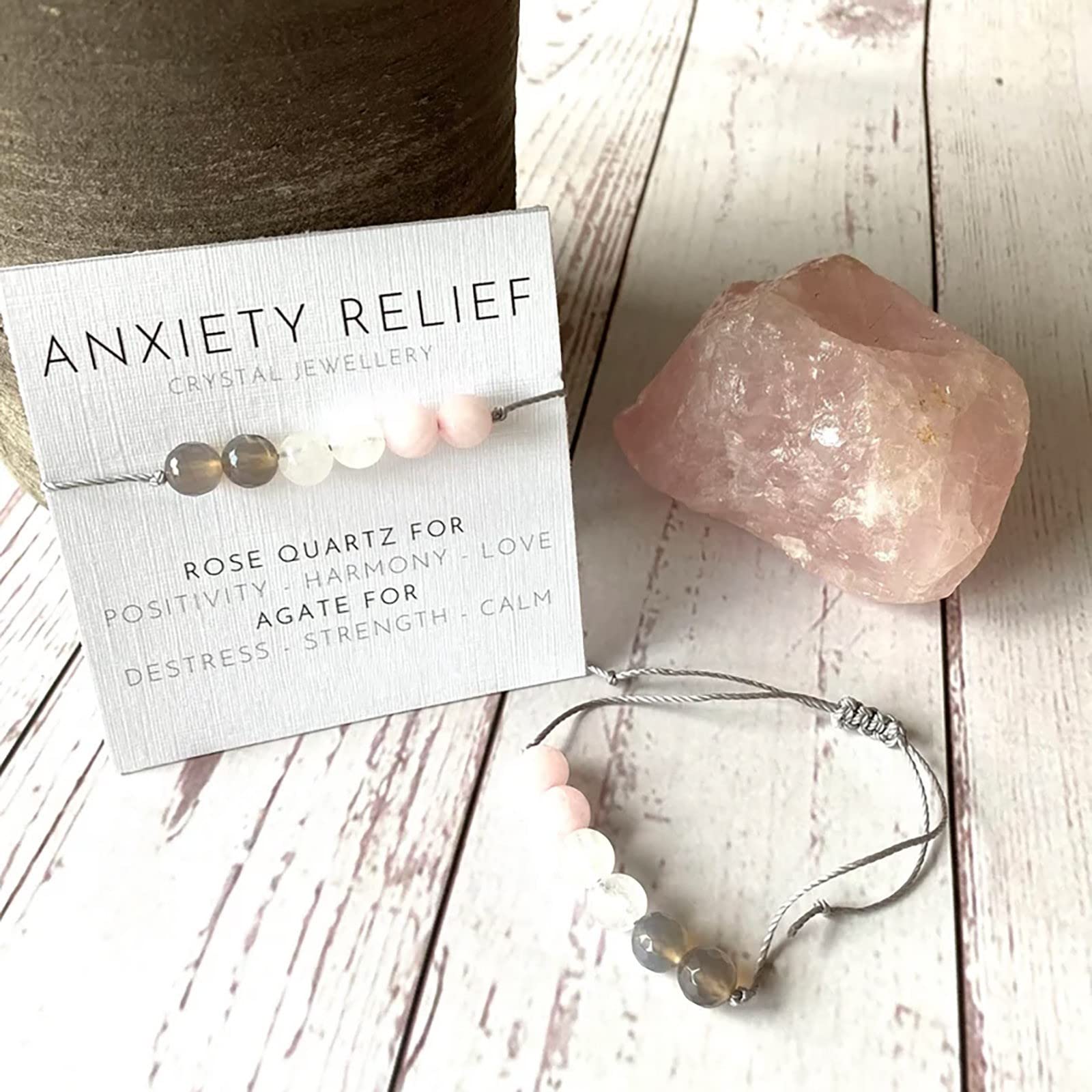 2023 Newtest Anxiety Stone Beaded Adjustable Bracelet with Card, Amethyst Flash Stone Combination Bracelet for Women Men (Pink, One Size)