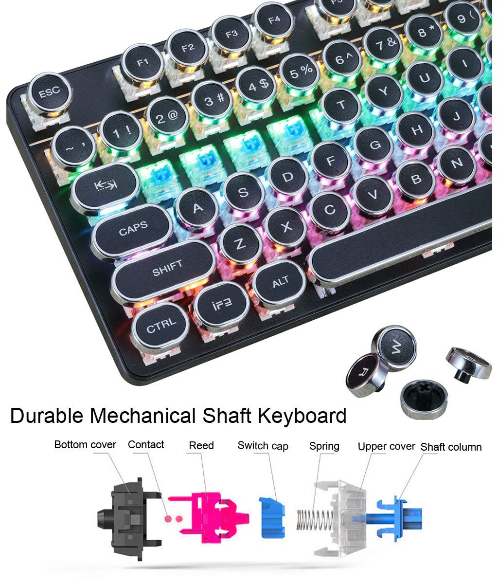 Amaping Retro Mechanical Keyboard Steampunk Style Pattern RGB Colorful LED Backlit USB Wired 87 Keys Gaming Keyboards for PUBG LOL Gamer Ergonomic Design (Black)