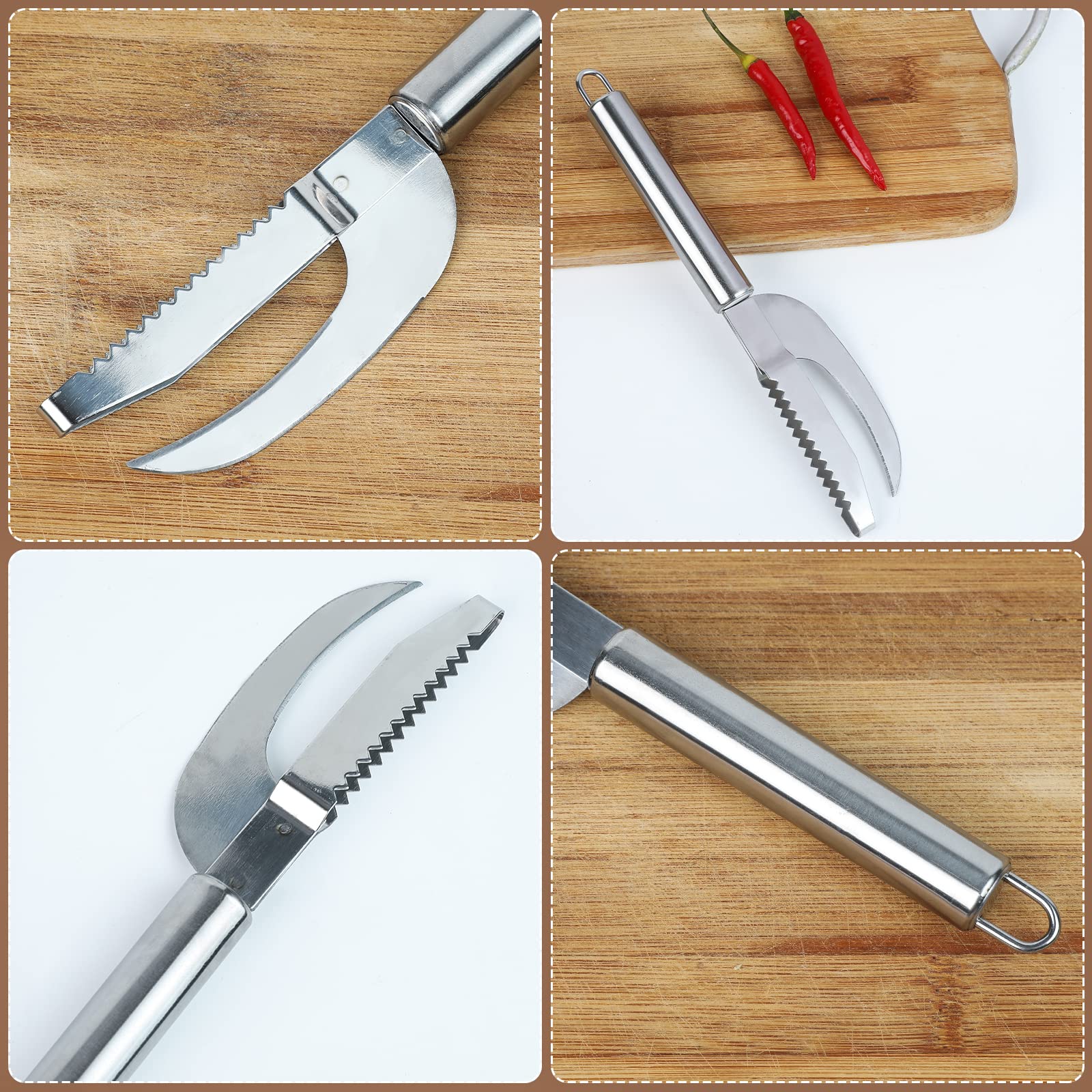 2 PCS 3 in 1 Stainless Steel Fish Maw Knife, Fish Scale Knife Cut Scrape Dig 3 in 1 Toolcaler Remover with Stainless Steel Sawtooth, Open Belly and Dig Out Fish Cleaner Tool Kitchen Accessory