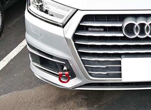 iJDMTOY Red Track Racing Style Front Bumper Tow Hook Ring Compatible With 2014-up Porsche Macan, 2015-2018 Audi Q3, 2016-up Audi Q7, Made of Light Weight CNC Aluminum