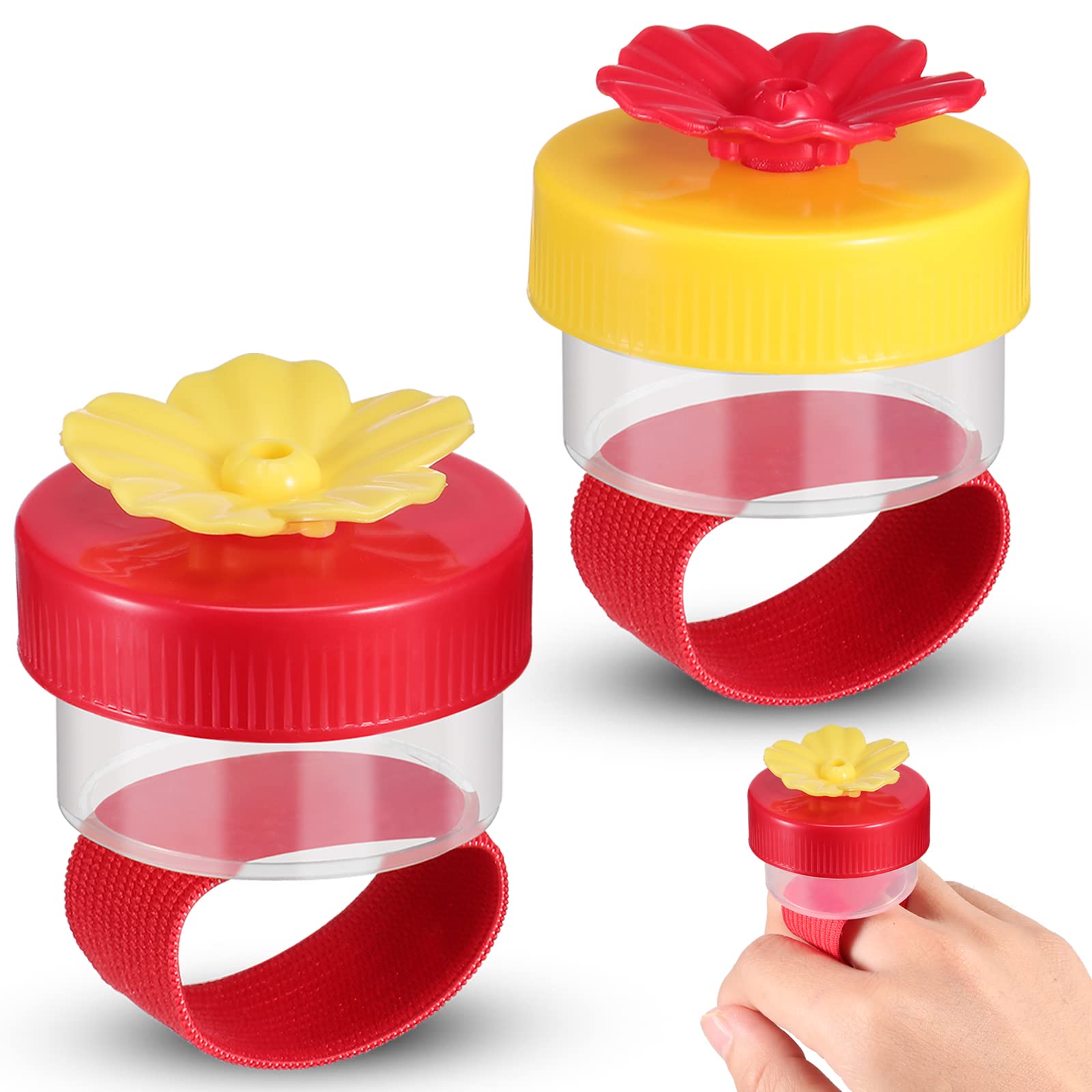 4 Pieces Hummingbird Wrist Feeder for Outdoor Hummingbird Hand Feeder Feeding Perch Hand Feed with Adjustable Strap Flower Hand Held Mini Hand Feeding Tools (Ring Style,2 Pieces)