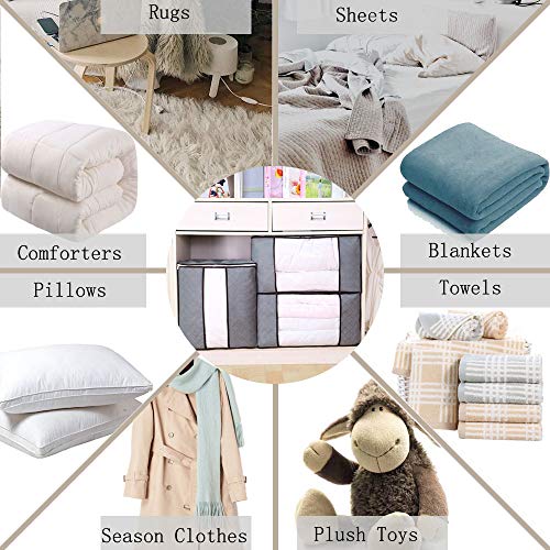 Daily Treasures Extra Large Blanket Bags, 4Pcs Fabric Clothes Storage Bags - with Clear Window & Reinforce Handles, Perfect for Blankets, Comfoters, Sweater Storage(Grey)