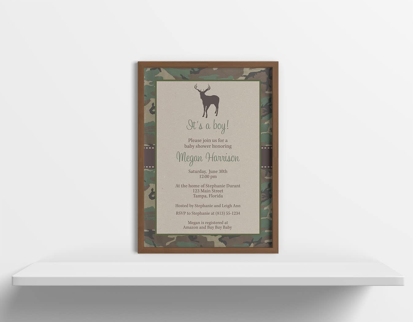 Baby Shower Invitation Woodland Camo Oh Deer Hunting Camouflage Hunting Outdoors Customized Personalized Cards (12 count)