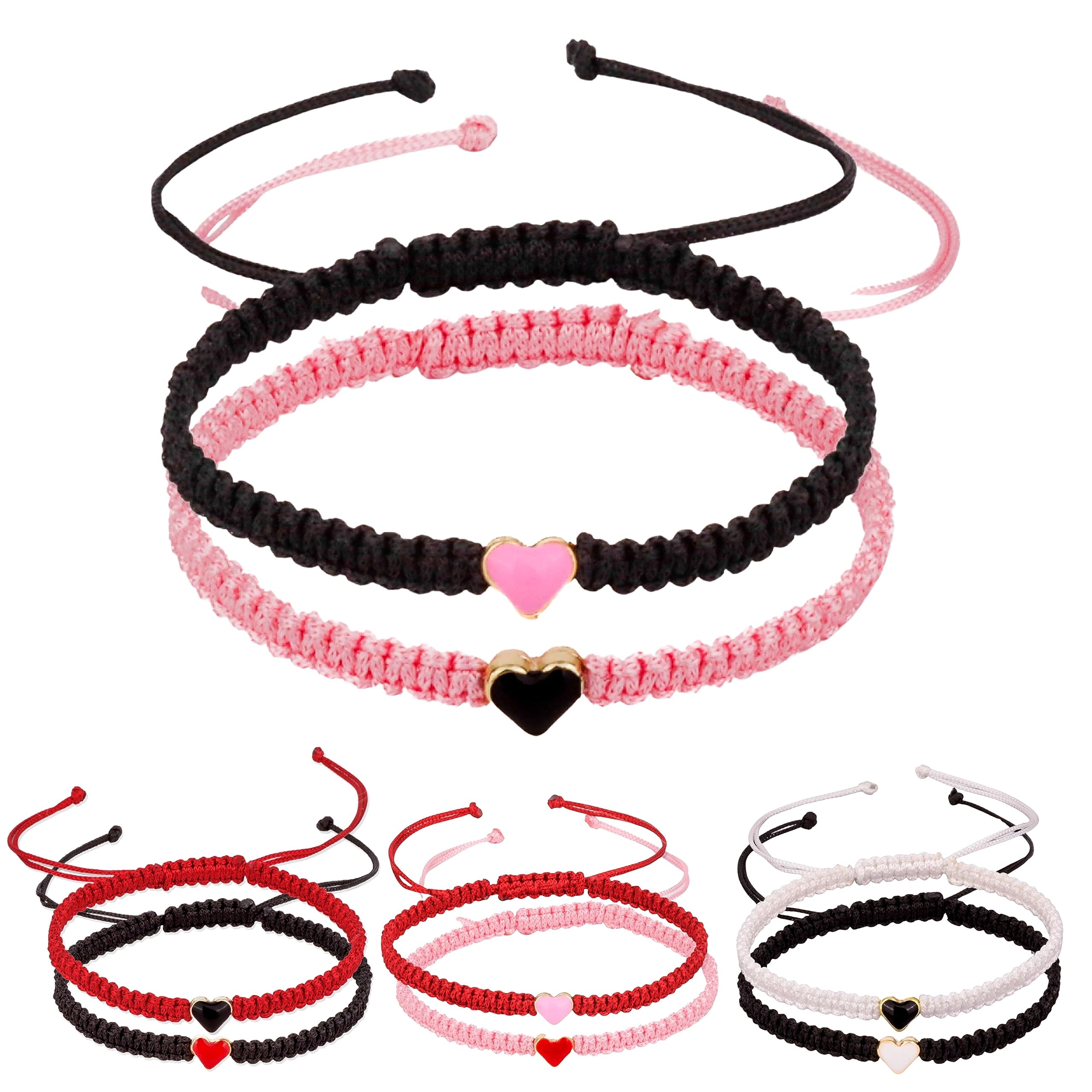 2 Pcs Set Black and Pink Heart Beaded Matching Bracelets for Couples and Friendships | Best Friends Bracelet | Matching Jewelry, Adjustable