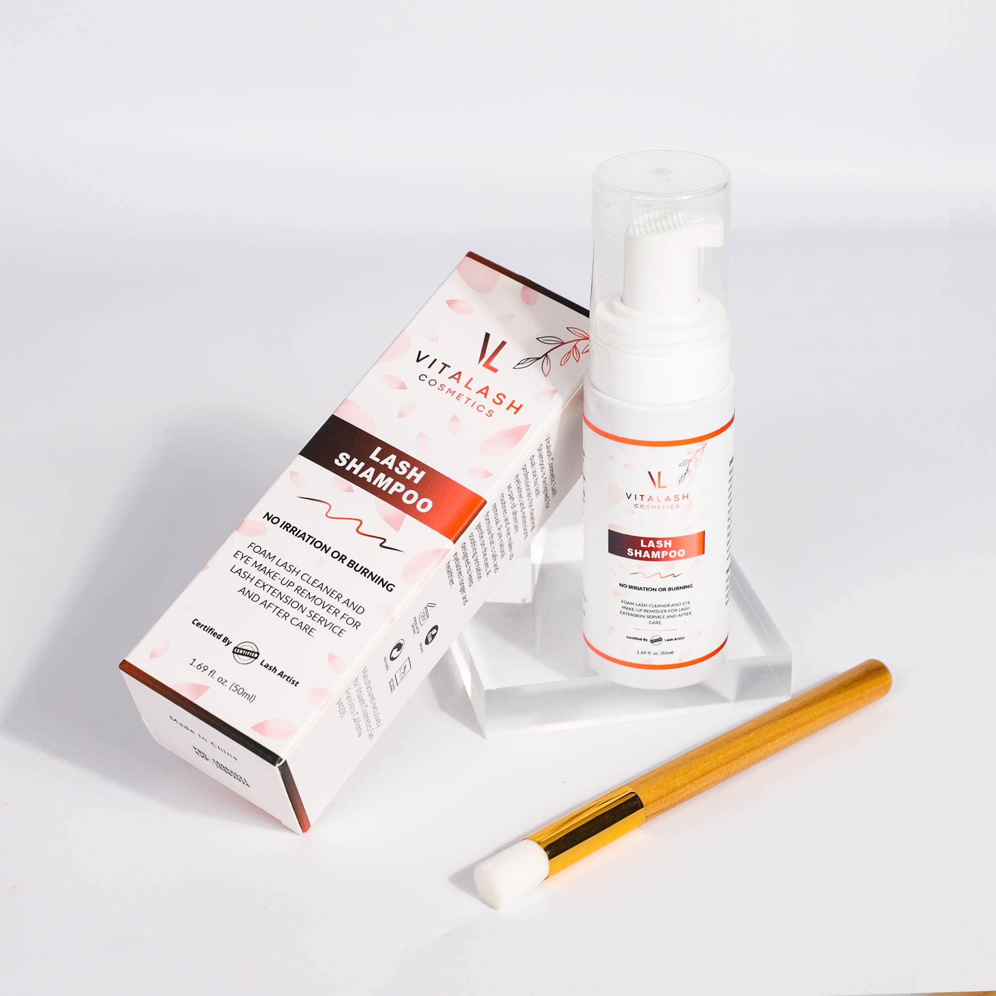 Vitalash Cosmetics Lash Extension Cleanser - Lash Shampoo for Lash Extensions - Lash Foam Cleanser for Extensions - Safe & Irritation Free - 50ML/1.69FL.oz + Brush