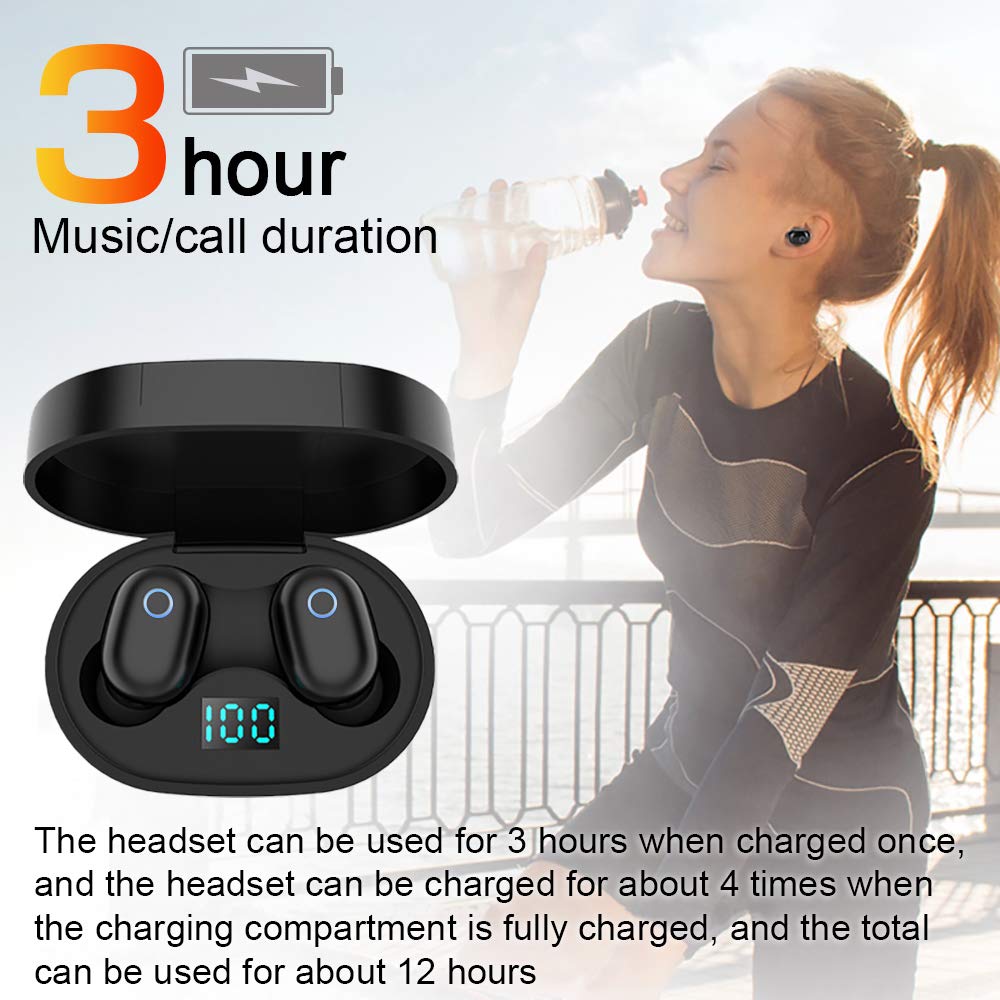 SLuB Wireless Earbuds, Bluetooth 5.0 Wireless Automatic Pairing Earphones,TWS Left and Right Separation Earbuds, Remaining Power Display (with Charging Box)(Black)
