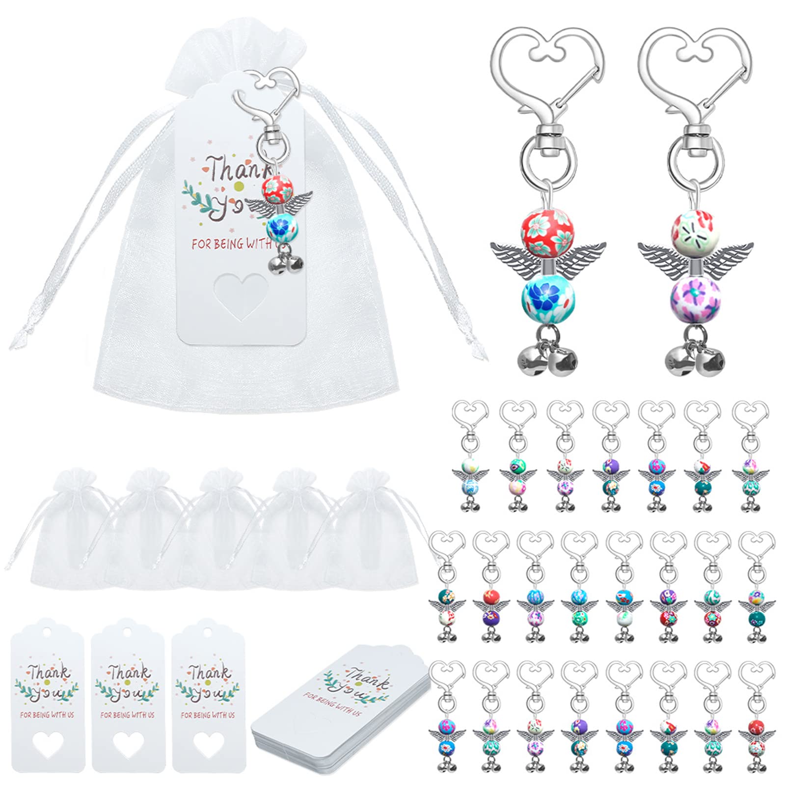 74 Pieces Baby Shower Favors Set Contains Angel Key Chain Pendants, Organza Bags, Thank Card Tags, Guest Return Favors for Bridal Shower, Baby Boy Baby Shower, Wedding Baptism Birthday Party Favors