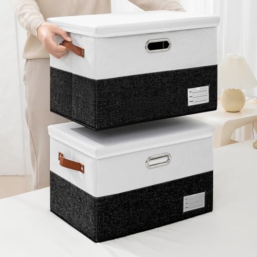 BeigeSwan Medium 23 Liter Collapsible Stackable Storage Bins with Lids, 3 Packs Foldable Fabric Closet Boxes Lidded Storage Bins Heavy-duty Fabric Baskets Organizers Storage (15.4” x 10” x 9.5”)