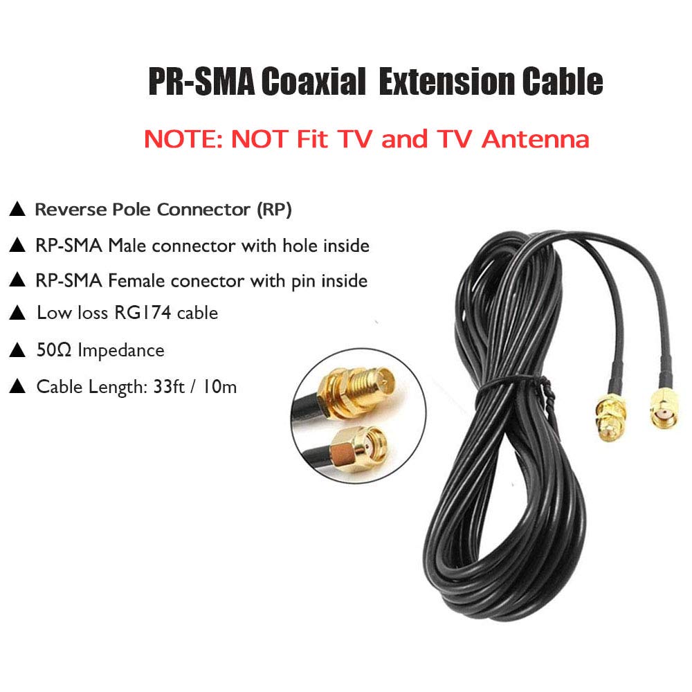CORONIR 2Pack 33ft WiFi Antenna Extension Cable RP-SMA Male to Female Connector for Wireless LAN Router Bridge Wireless Network Card Security IP Camera