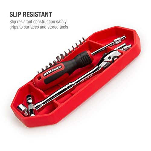 Steelman Flexible Silicone Non-Slip/High Grip Tool Organizer Storage Tray, 3 Storage Compartments and 15 Hex Bit Holes, Non-Magnetic, Non-Marring, Chemical-Resistant, Easy Wash, Small