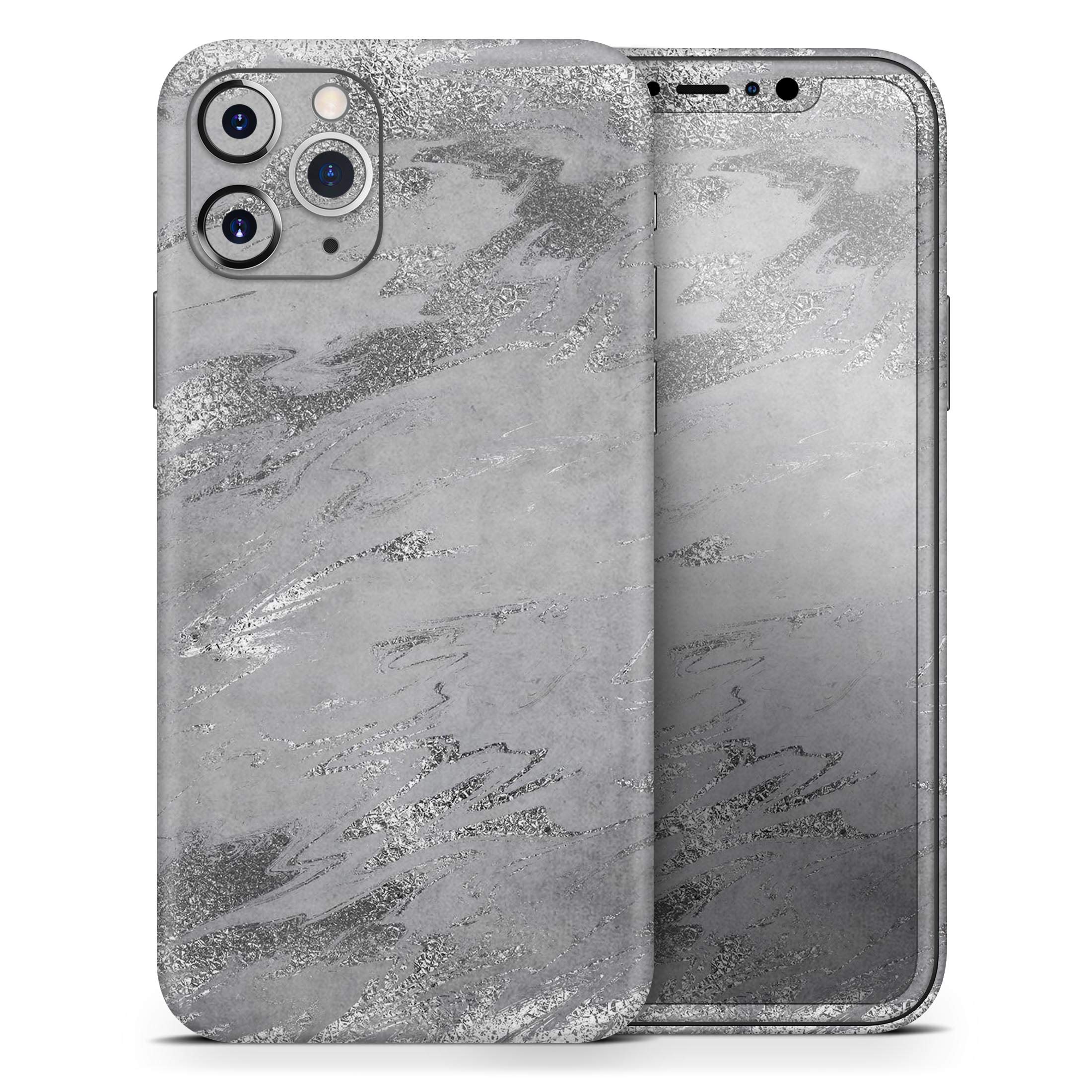Design Skinz Dark Silver Marble Swirl V9 - DesignSkinz Protective Vinyl Decal Wrap Skin Cover Compatible with The Apple iPhone 7 (Full-Body, Screen Trim & Back Glass Skin)