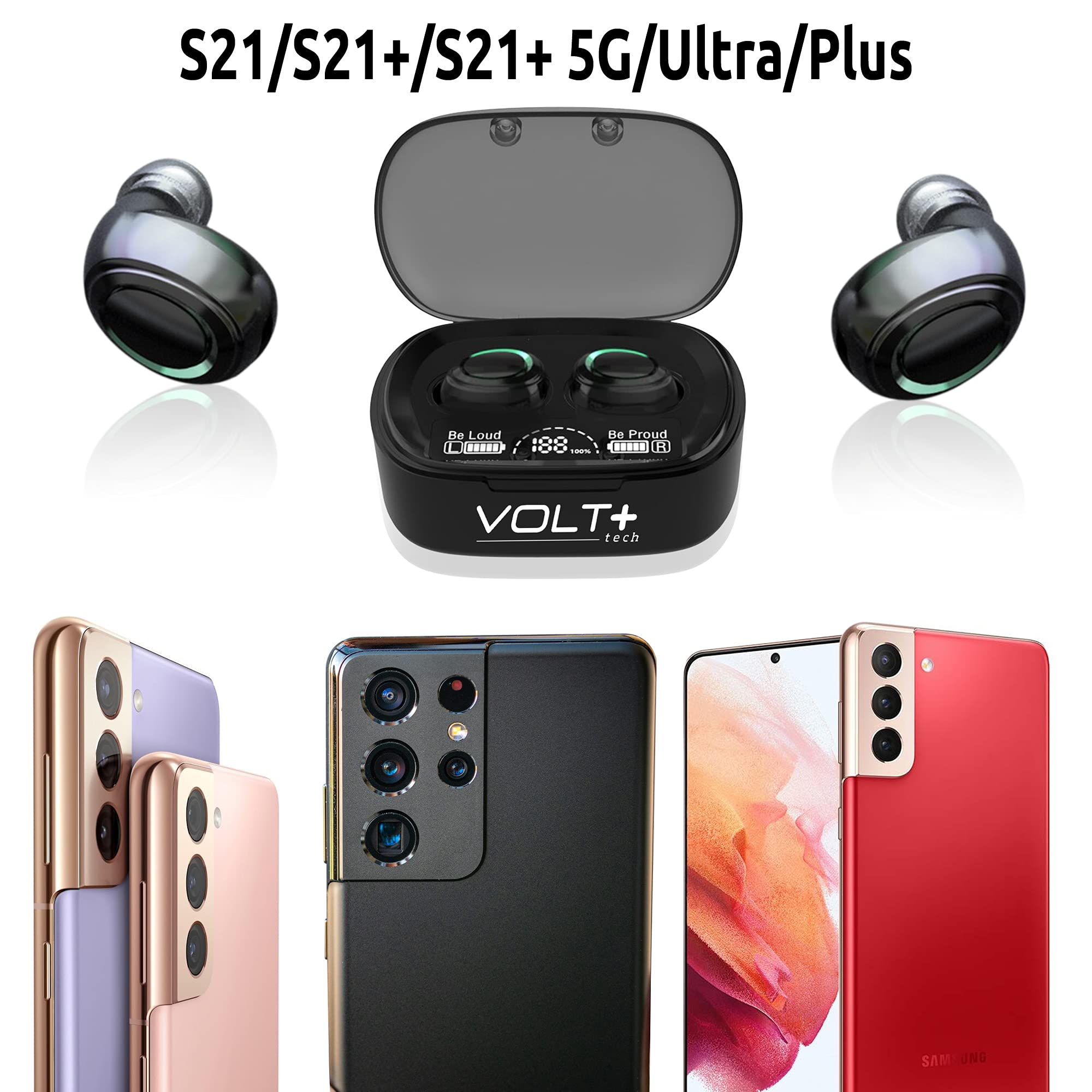 Wireless PRO Bluetooth 5.3 Earbuds Compatible with Samsung Galaxy S3 Slim + 2,000mah PowerBank 36 Hour Use, Wireless IPX4 Waterproof/Sweatproof/Noise Reduction with Quad Mic