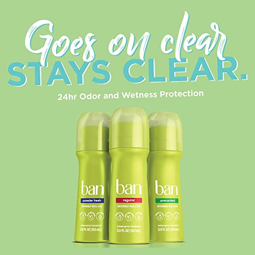Ban Unscented Scent 24-hour Invisible Antiperspirant, Roll-on Deodorant for Women and Men, Underarm Wetness Protection, with Odor-fighting Ingredients, 1.5 Fl Oz (Pack of 4)