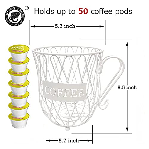 Stegodon White K Cup Holder, 50 Coffee Pod Holder, Large Capacity Kcups Pod Organizer for Coffee Bar Decor, Coffee Pod Storage Basket Accessories for Counter, Office