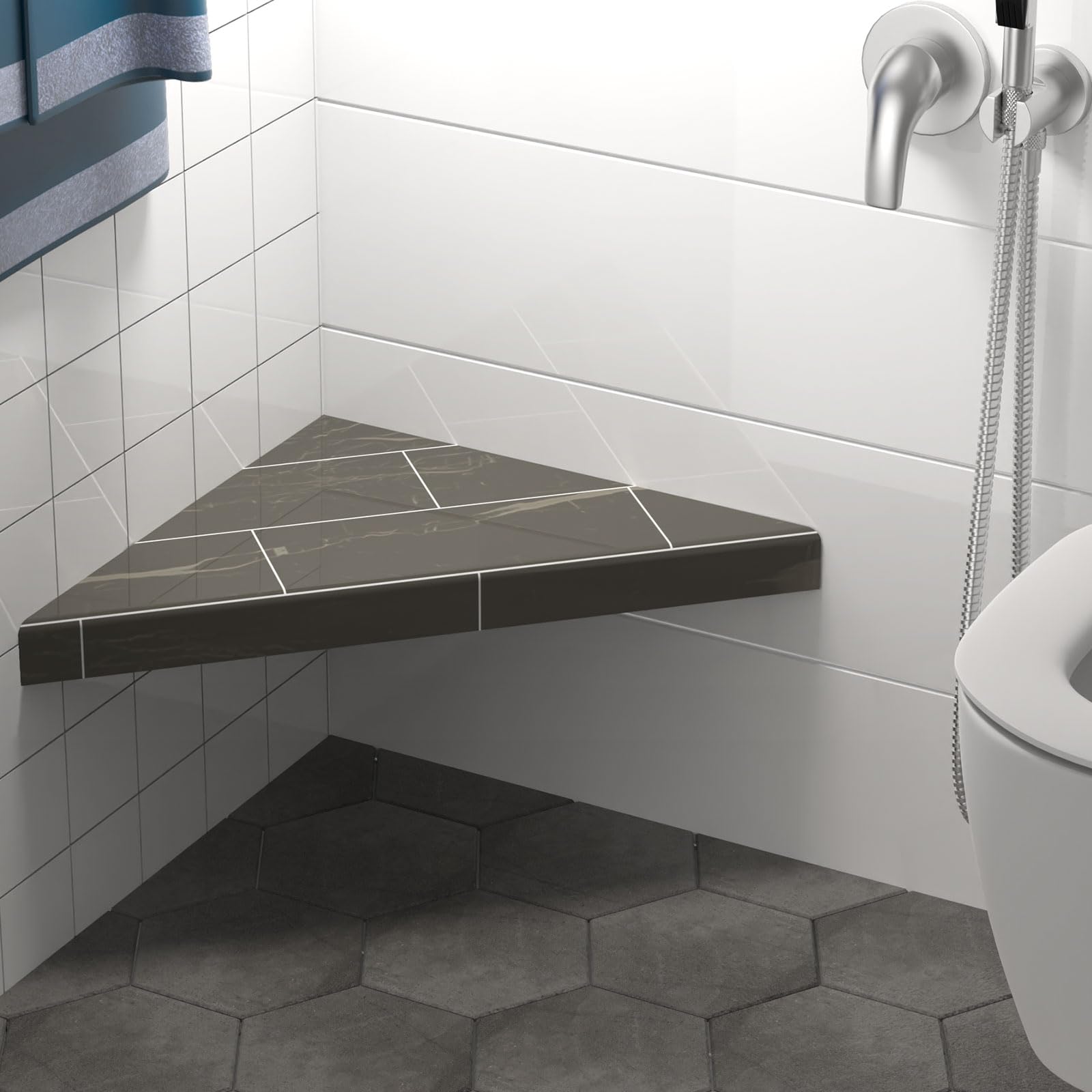 Floating Corner Shower Bench Kit-Customizable Appearance Corner Bench Seatin (17"x17"x24")