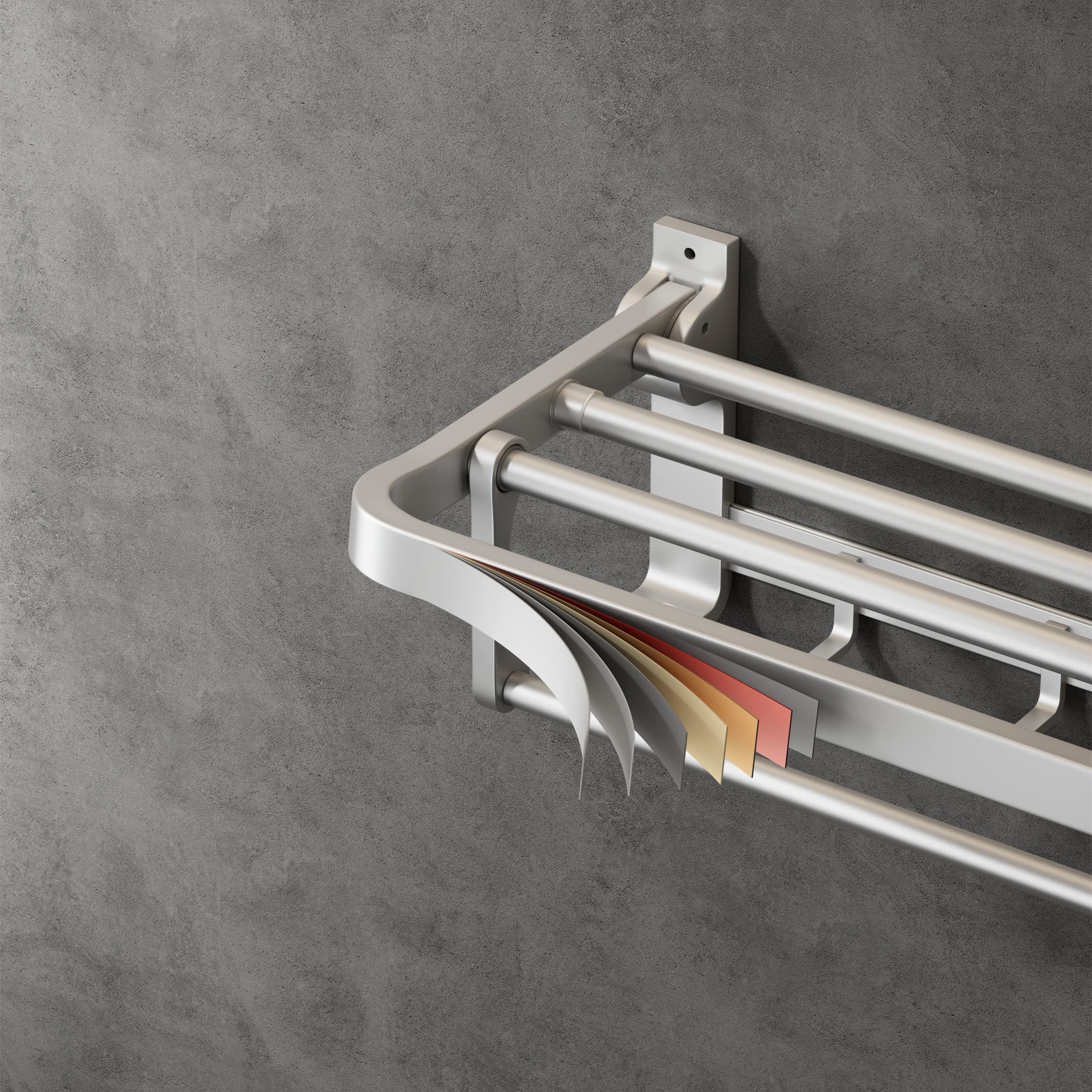24 Inch Towel Rack with Towel Bar Holder Foldable Towel Shelf with Movable Hooks Rustproof Towel Storage Wall Mount for Bathroom Lavatory Silver