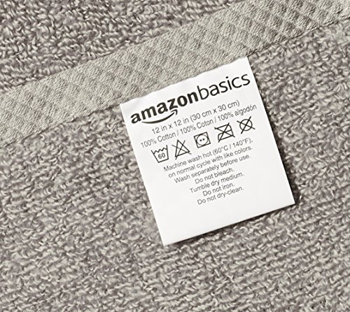 Amazon Basics Cotton Washcloths, Quick-Dry, 12" x 12", 12-Pack, Platinum