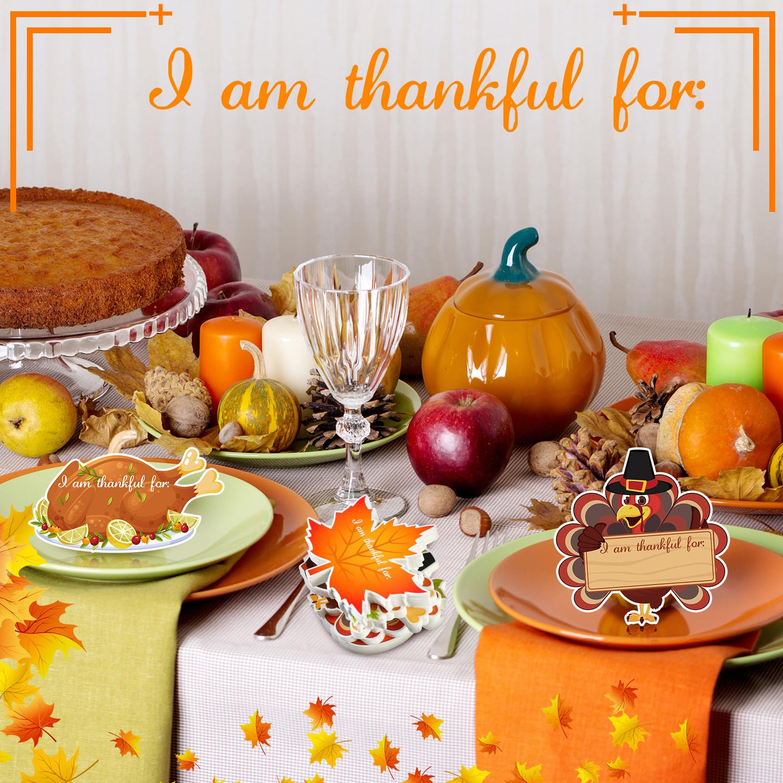 200 Pcs Thanksgiving Plate Decor Thankful Table Place Cards Maple Leaf Turkey Pumpkin Thanksgiving Place Cutouts Thanksgiving Decor for Table Plate Setting Fall Home Party Name Cards Decor