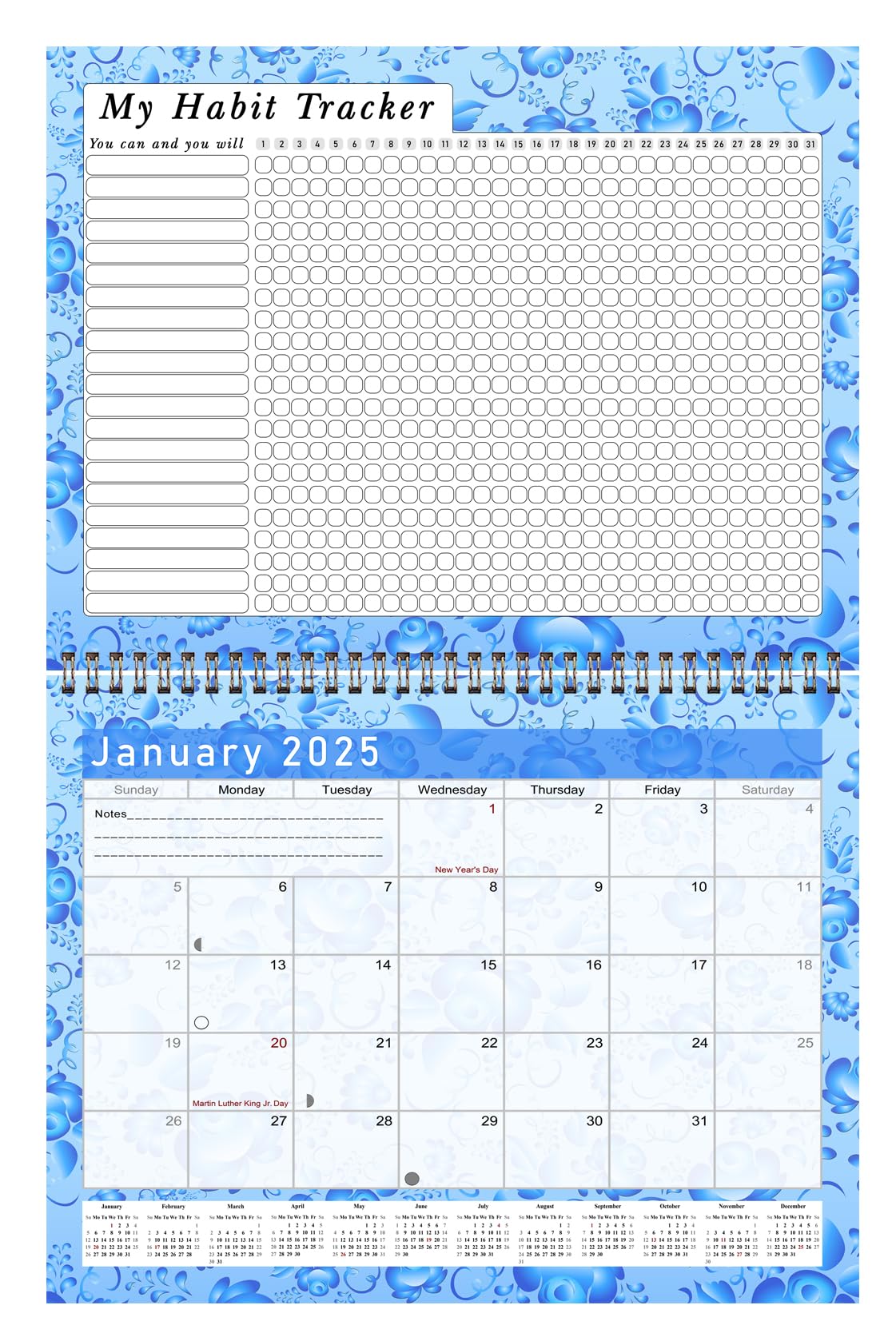 2025 Monthly Desktop/Wall Calendar/Planner - Habit Tracker - Daily, Weekly & Monthly Goal Motivational Habit Tracking Journal Inspirational - (Edition #019)