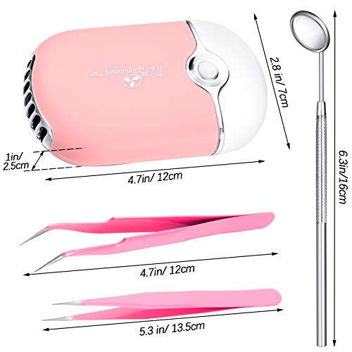 Honoson USB Lash Fan Dryer Handheld Air Conditioning Blower Mini Portable Rechargeable Eyelashes Dryer Fans with Tweezers and lash Inspection Mirror for Eyelash Extension Women