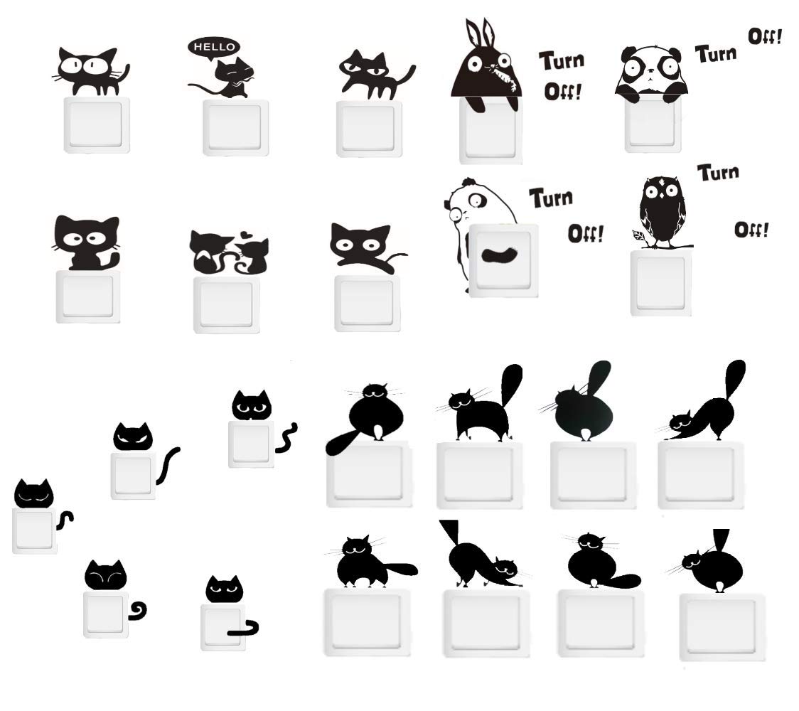 Adam Victor Removable Switch Stickers, Various Lovely Cats, Pandas Different Cartoon Wall Sticker Decor, Family Light Switch Decals DIY Kids Bedroom Car Stickers Office Home Decoration (20 PCS)