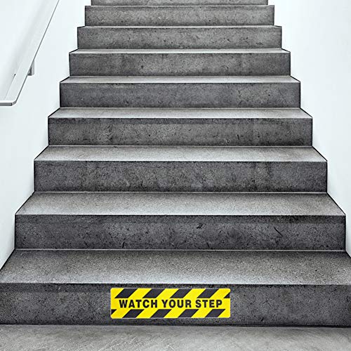 5 Pieces Watch Your Step Warning Sticker Adhesive Tape Anti Slip Abrasive Tape for Workplace Safety Wet Floor Caution, 6 by 24 Inches