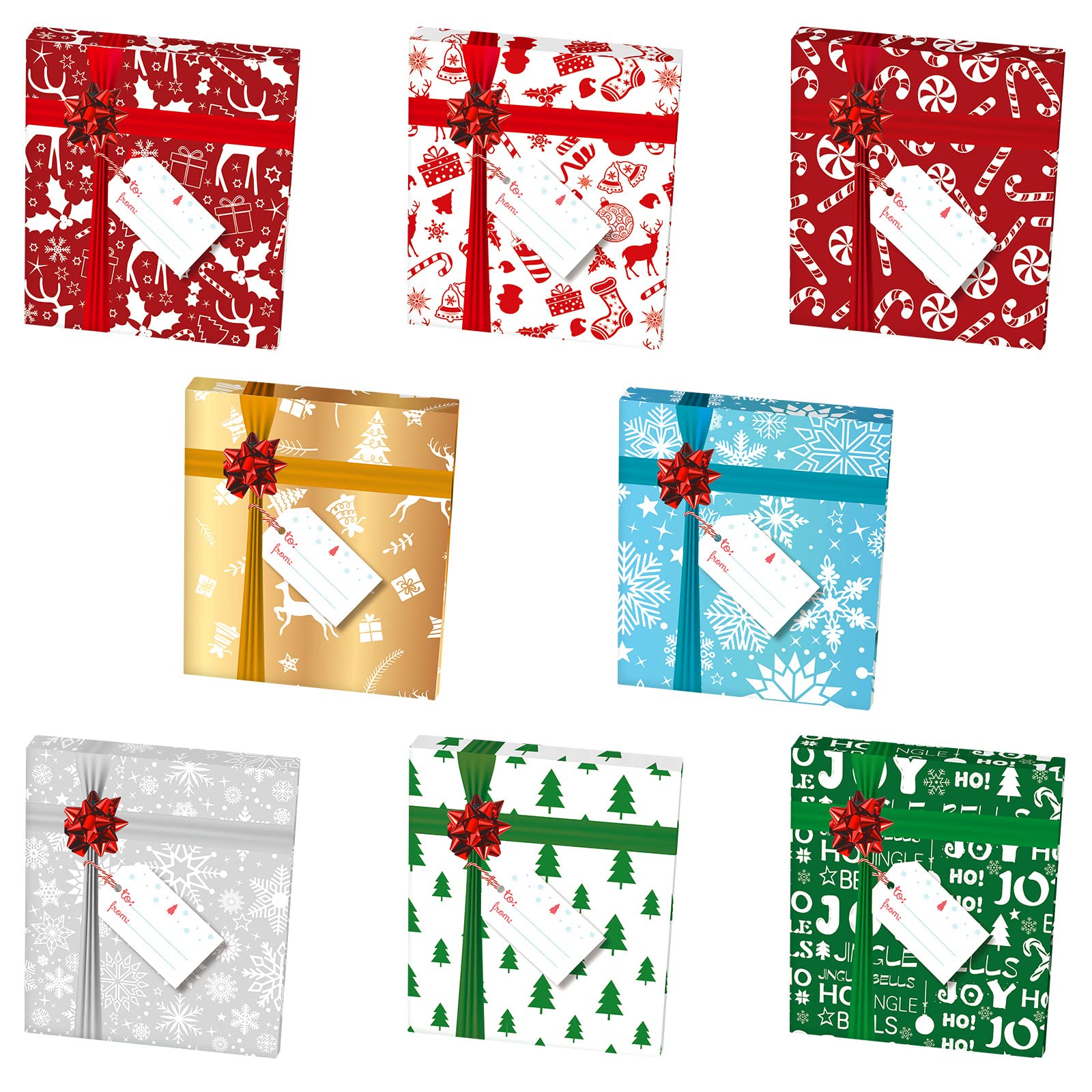 24 Pcs Christmas Gift Card Box Holders with 24 Pcs Paper Gift Tags and Bows Xmas Present Wrap Boxes Set for Teacher Christmas Holiday Party Favor Decor (Tree, Snowflake, Candy Box, Star, Character)