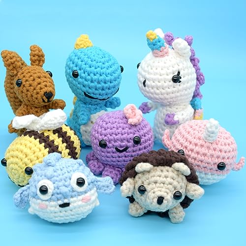 6 Pack Beginners Crochet Yarn Rainbow Yellow White Blue Mulitcolor Crochet Yarn for Crocheting Knitting Beginners with Easy-to-See Stitches Crochet Yarn for Beginners Crochet Kit(6x50g)-Rainbow Mix