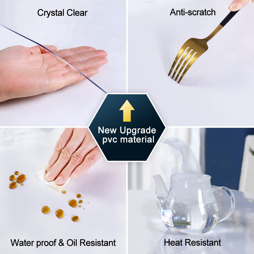 Clear PVC Desk Protector Plastic Crystal Tabletop Topper Thick Small Table Cover Protector 12x36 In Rectangular Plastic Night Stand Desk Pad Mat for Office Computer Desk/Sofa Table Easy Clean Wipeable