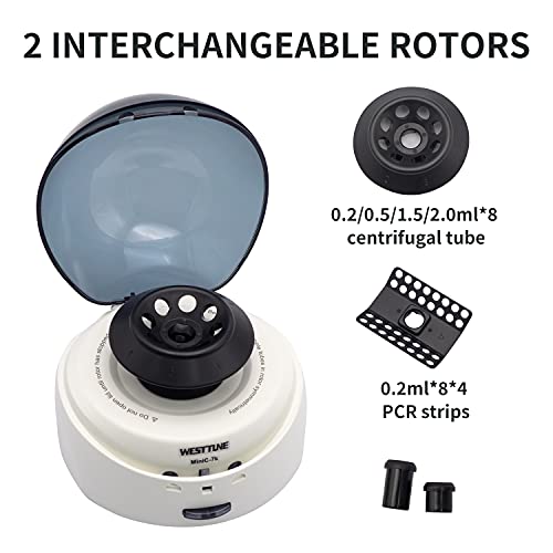 WEST TUNE Mini Centrifuge Machine 7000rpm Lab Benchtop Centrifuge Palm Microcentrifuge with Low Noise 2 Rotors for 0.2/0.5/1.5/2ml Centrifuge Tubes and PCR Strips