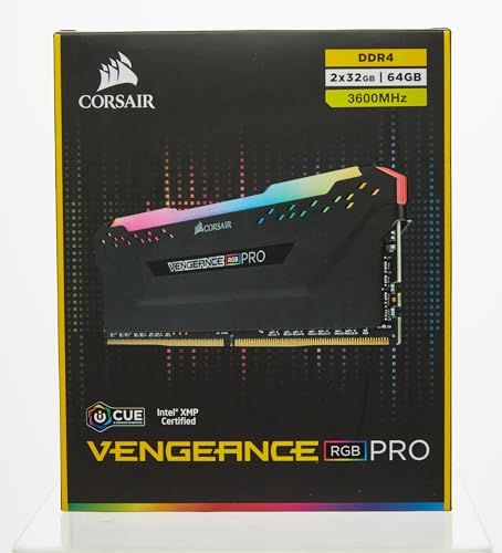 CORSAIR VENGEANCE RGB PRO DDR4 RAM 64GB (2x32GB) 3600MHz CL18-22-22-42 1.35V Intel AMD Desktop Computer Memory - Black (CMW64GX4M2D3600C18)