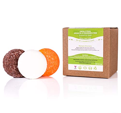 Clever Yoga Wave Natural Shampoo Bar Variety Pack - Handmade, Non-GMO & Vegan, Fresh Citrus, Argan Oil & Unscented Organic Shampoo Bar Set For Shiny Hair for Women & Men, Long-Lasting (80-120 Uses)