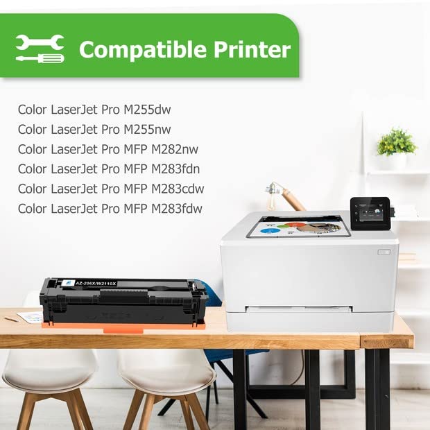 206X 206A Toner Cartridges 4 Pack High Yield Compatible Replacement for HP 206X W2110X 206A W2110A Color Laserjet Pro MFP M283fdw M283cdw M283 Pro M255dw Printer Ink (Black Cyan Yellow Magenta)