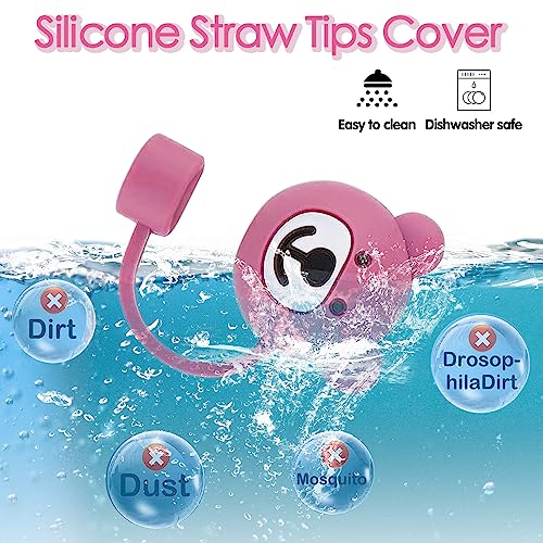 4pcs Straw Covers Cap for Stanley Cup, Cute Bear Silicone Straw Tip Covers for Stanley 30 & 40 Oz Tumbler with Handle (Bear)