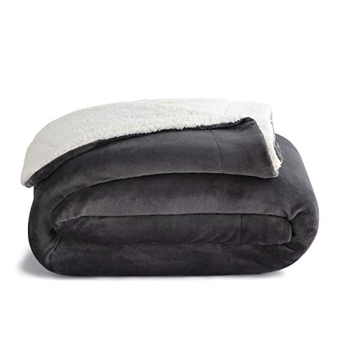 Linenspa Fleece and Sherpa Blanket - Super Soft - Breathable - Machine Washable - Polyester - Multiple Colors Available, Gray, Queen (90”x90” Inches)