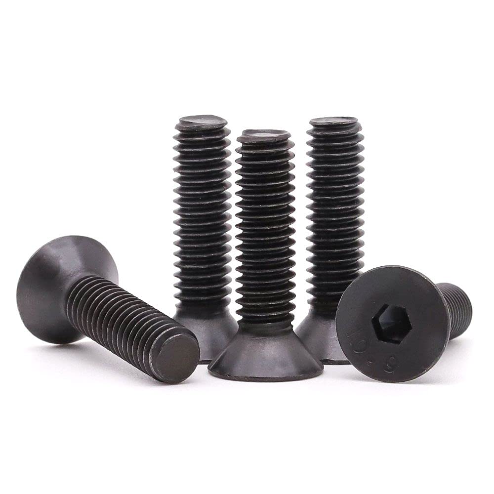 RoyceMart M6 x 20mm (30 Pack) Flat Head Socket Head Cap Screws, Grade 10.9 Black Oxide Finish, Machine Screws Full Thread Coverage
