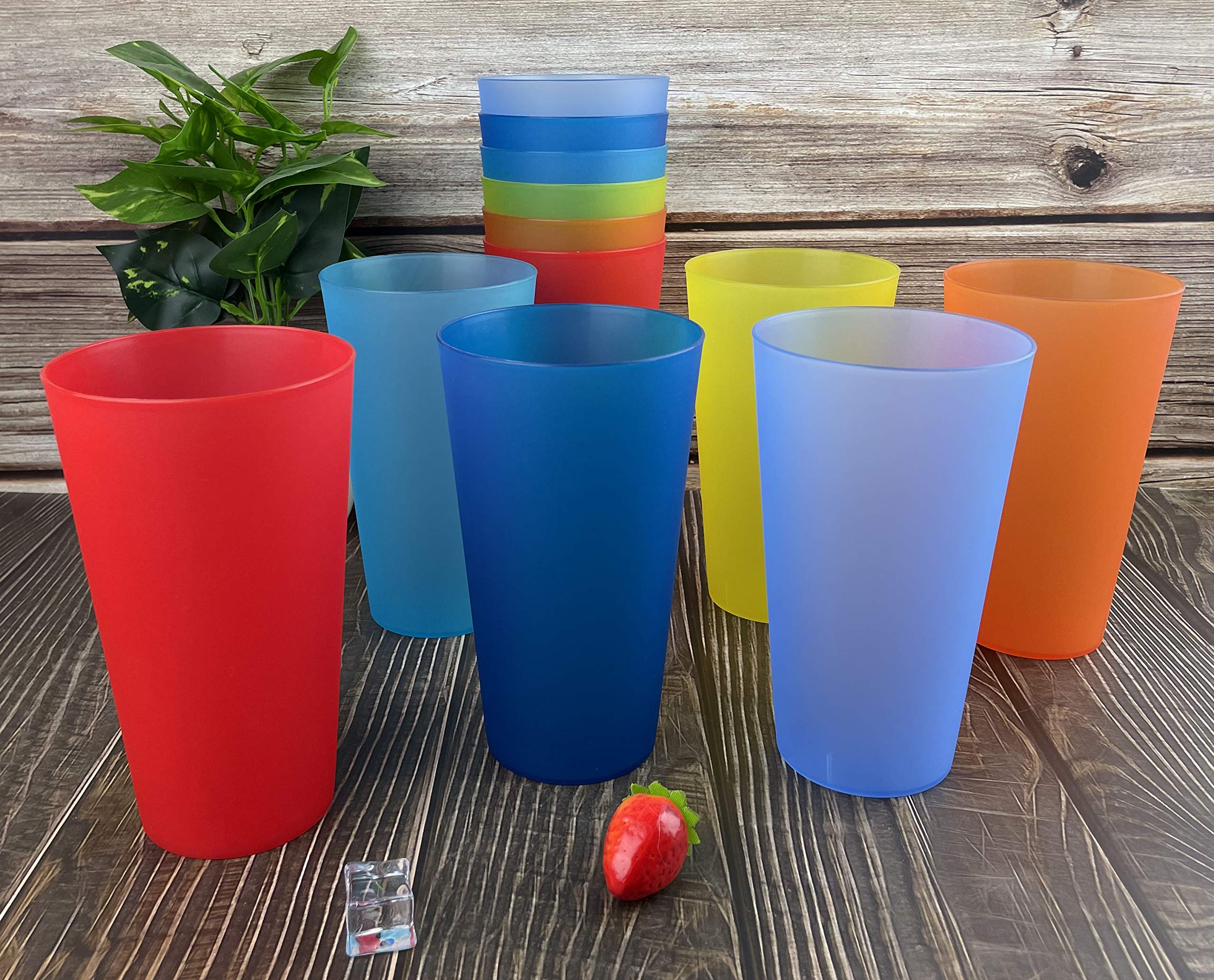 YUYUHUA Reusable Plastic Cups 32 oz - Large Plastic Cups Dishwasher Safe - BPA Free Plastic Tumblers Drinking Glasses set of 12 - Unbreakable Big Cup for Kitchen Party Camping Outdoor